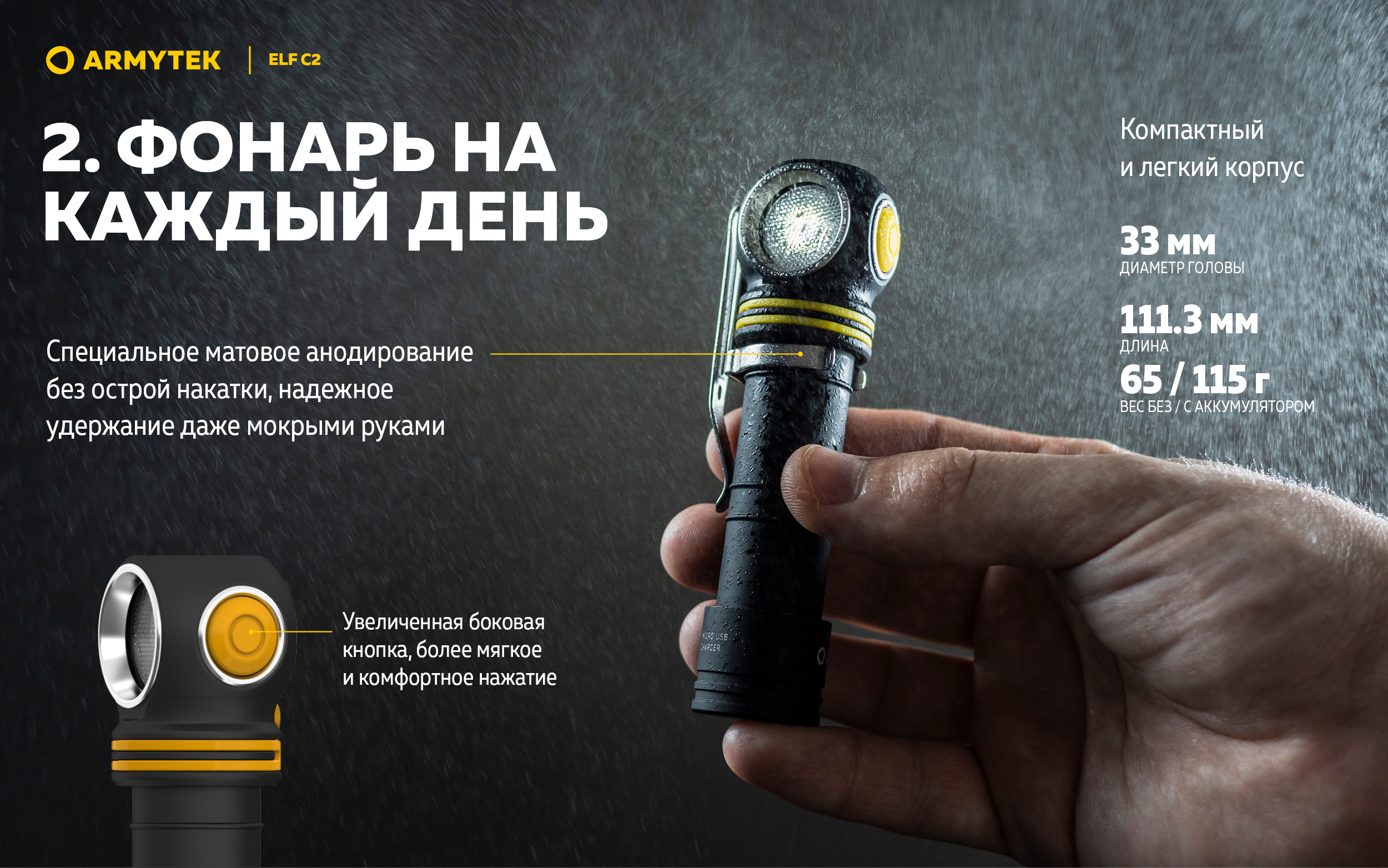 Налобный светодиодный фонарь Armytek Elf C2 USB-C | Armytek.ru